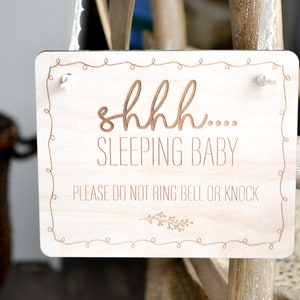 Shhh Baby Sleeping Door Sign Wood Doorbell Sign Baby Door Hanger Do Not ...