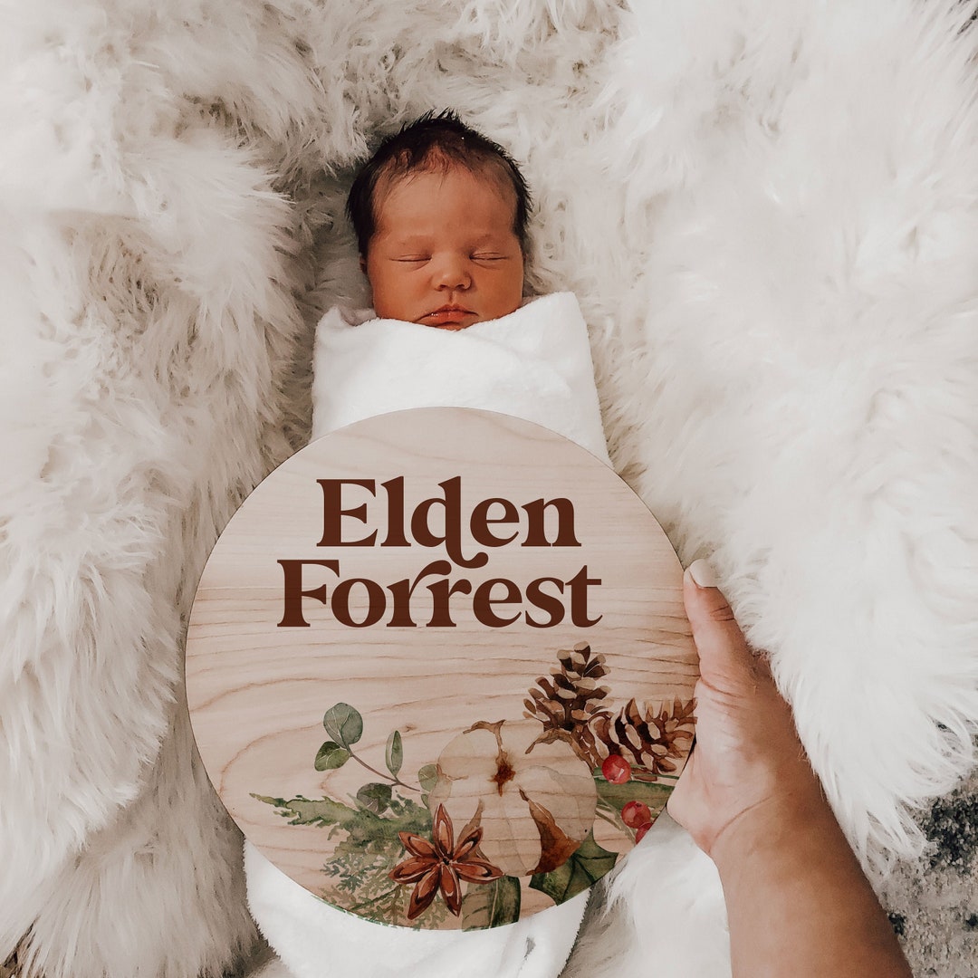 Christmas Baby Announcement Sign Winter Forest Birth Name Wood Sign ...