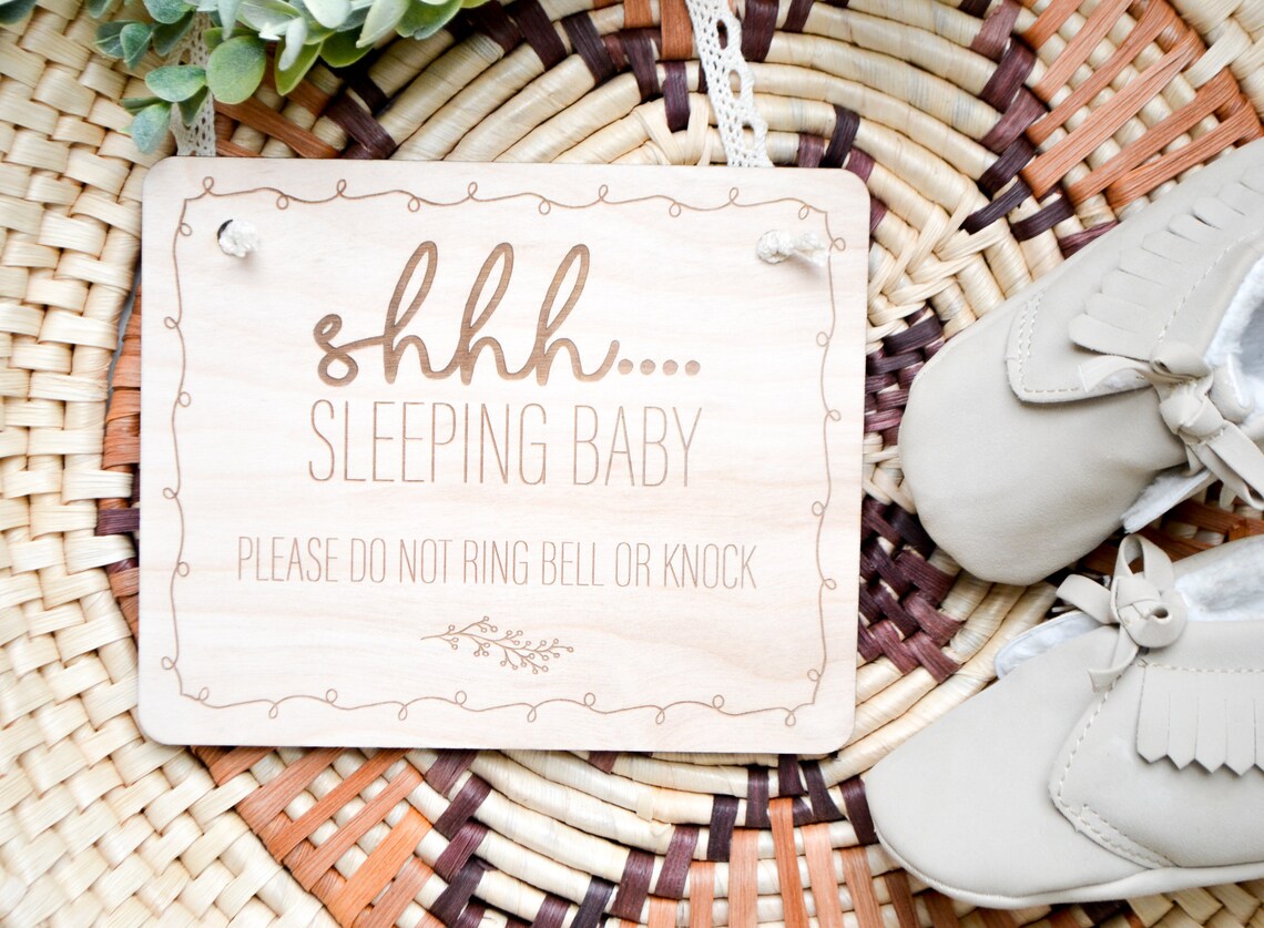 Shhh Baby Sleeping Door Sign Wood Doorbell Sign Baby Door | Etsy