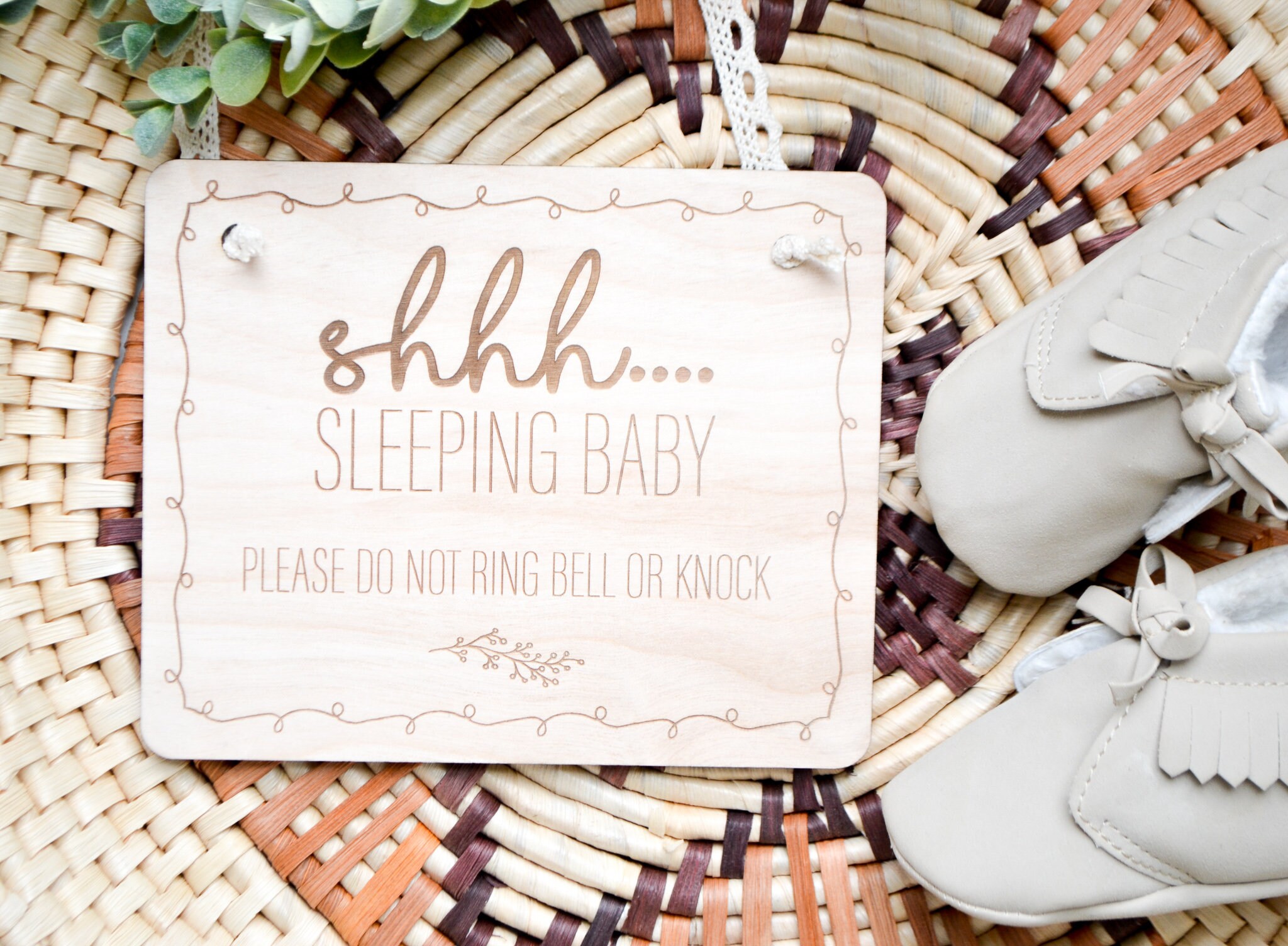 Shhh Baby Sleeping Door Sign Wood Doorbell Sign Baby Door | Etsy