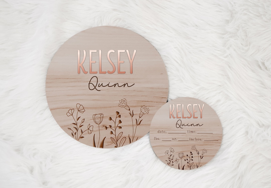 Round Baby Name Announcement Sign, 3D Baby Name Sign Set, Floralname ...