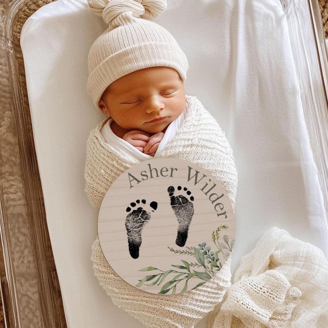 Baby Foot Print Sign, Footprint Name Sign, Sunflower Nursery, Birth ...