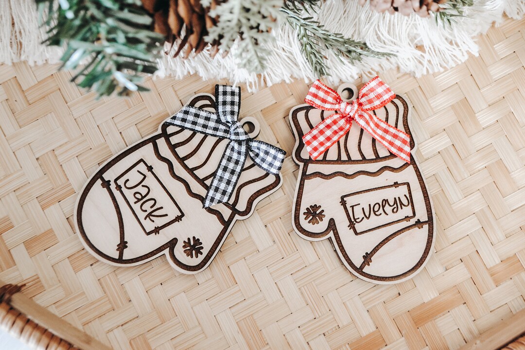 Mittens Engraved Wood Stocking Tags, Custom Holiday Gift Tag, Personal ...