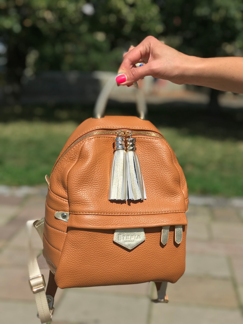 Brown Leather Backpack, Small Leather Backpack, Women Bag for Tablet ...