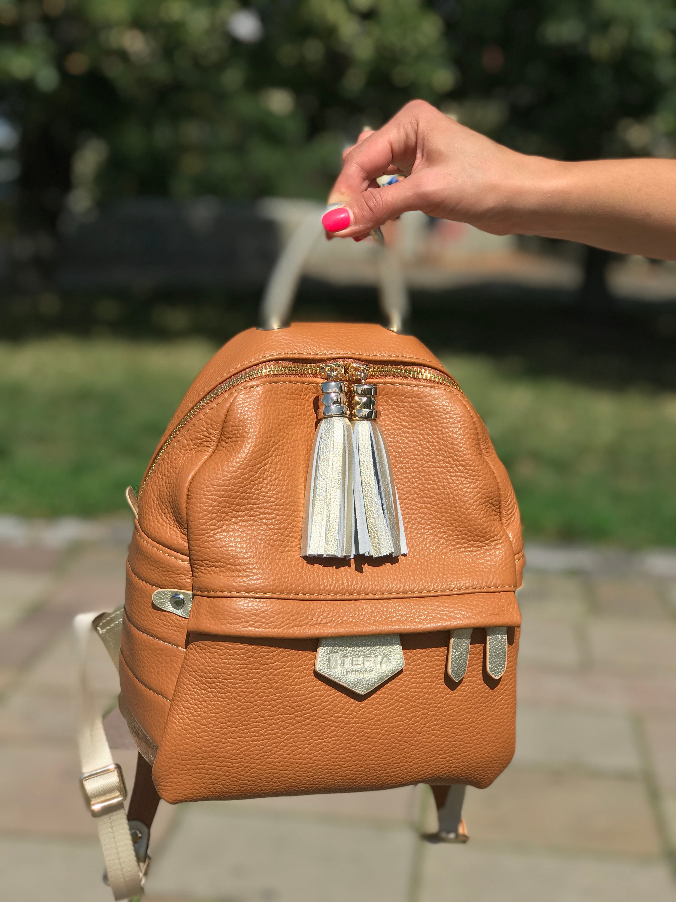Brown Leather Backpack, Small Leather Backpack, Women Bag for Tablet ...