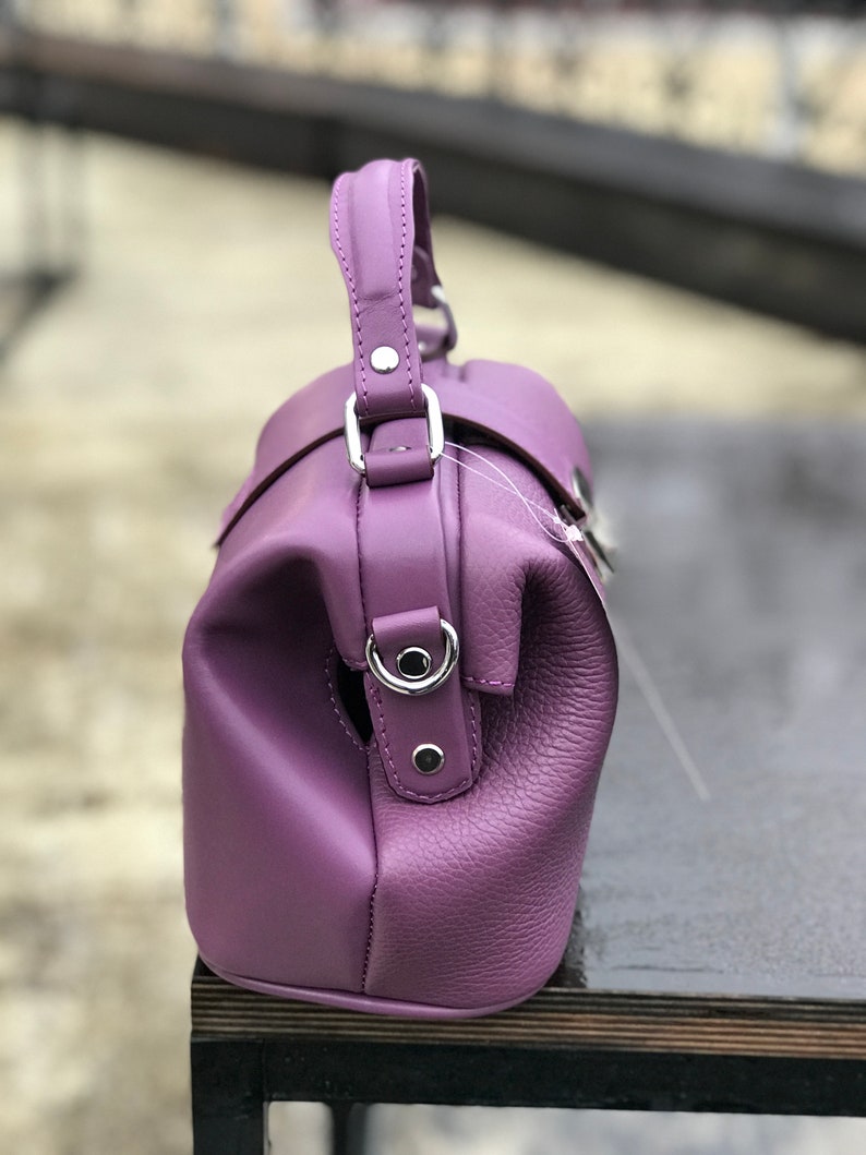 REAL LEATHER BAG -trendy Handbag -purple Leather Briefcase Bag -cross ...