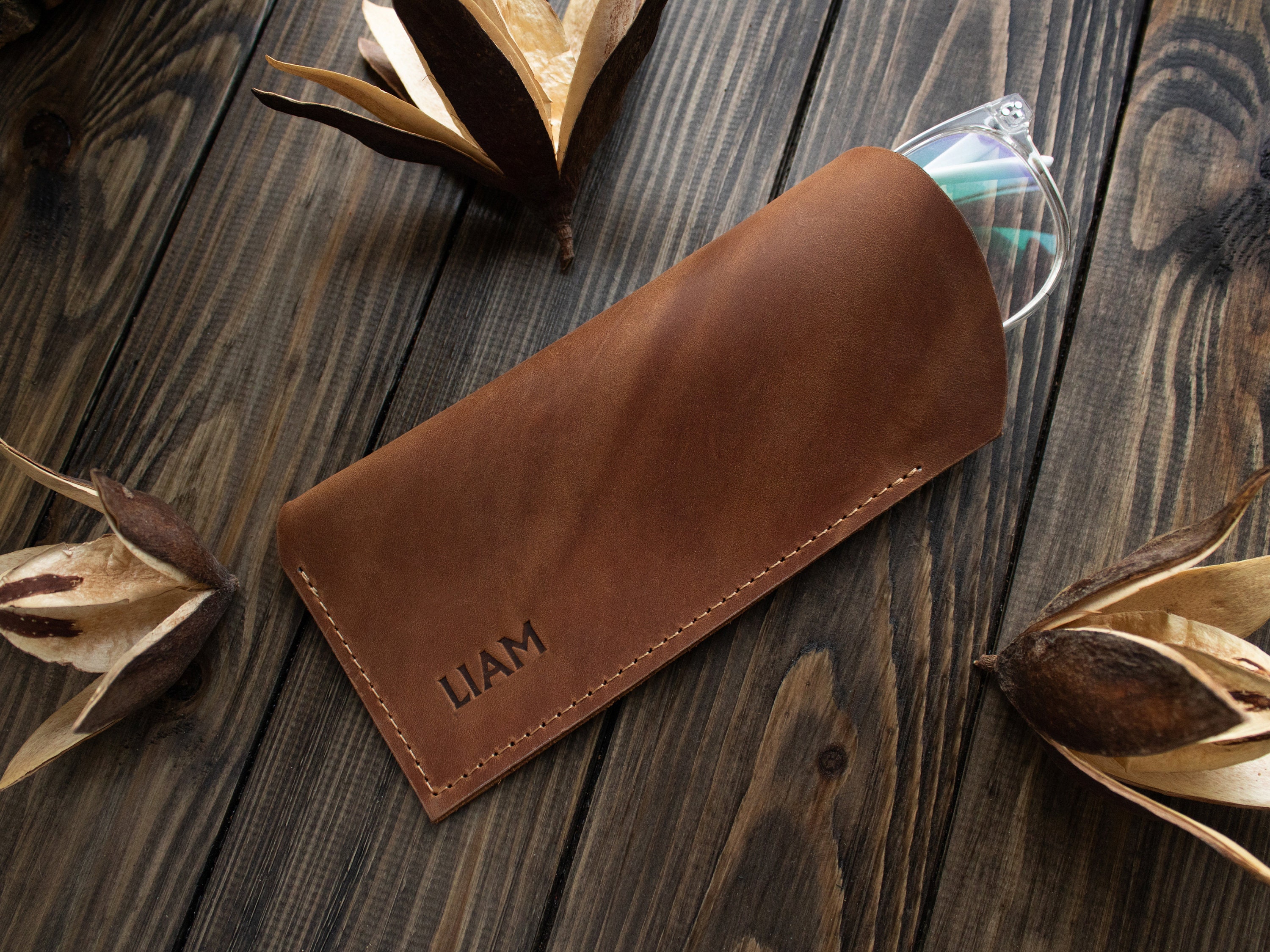 Personalized Leather Case for Eyeglasses Slim Holder for - Etsy