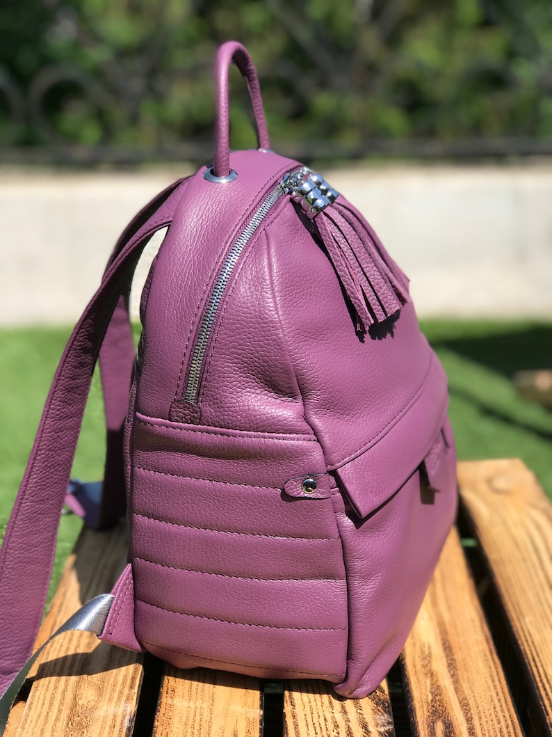 Purple Leather Backpack Soft Leather Rucksack Small Travel | Etsy