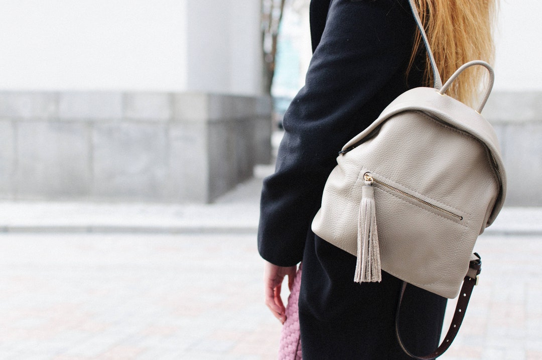 Beige Leather Backpack for Women, City Rucksack, Backpack for Ipad ...