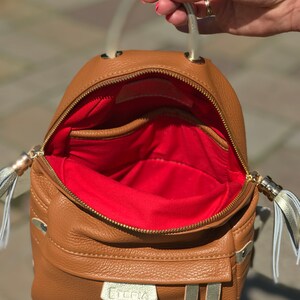 Brown Leather Backpack, Small Leather Backpack, Women Bag for Tablet ...
