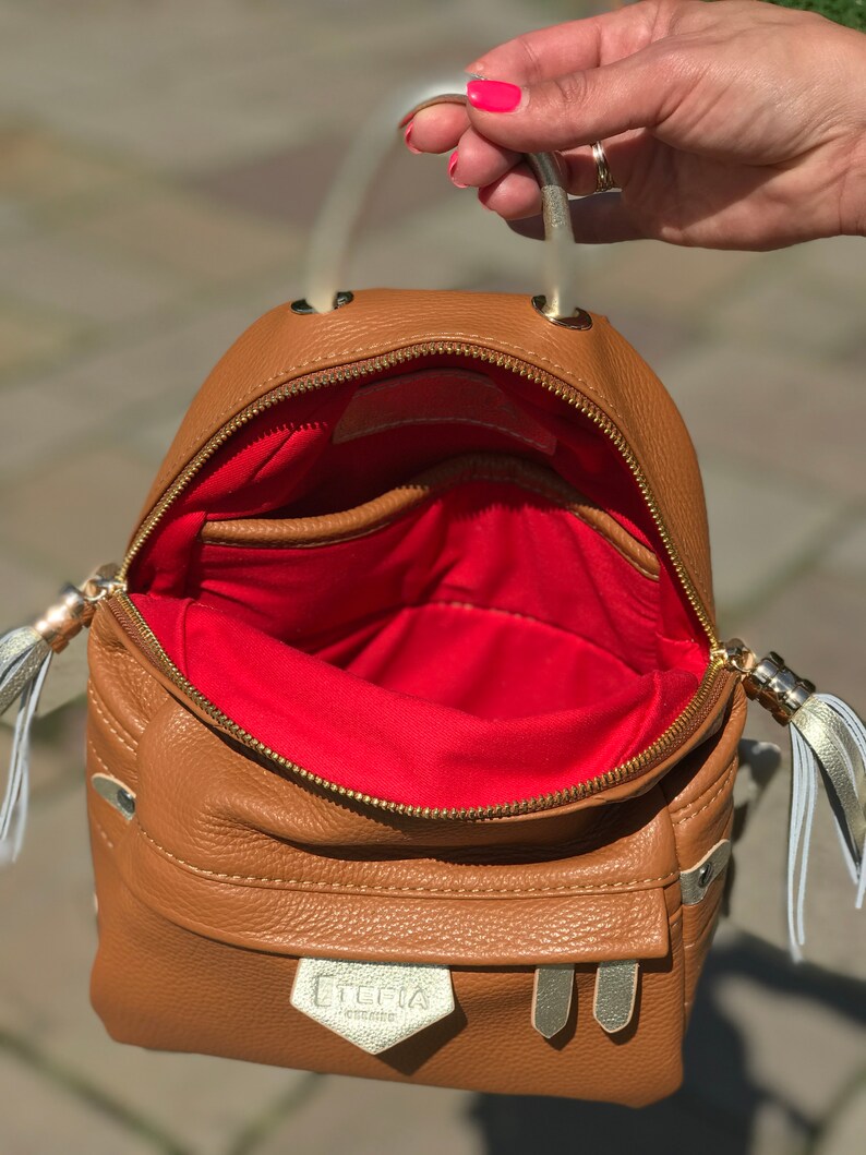 Brown Leather Backpack, Small Leather Backpack, Women Bag for Tablet ...