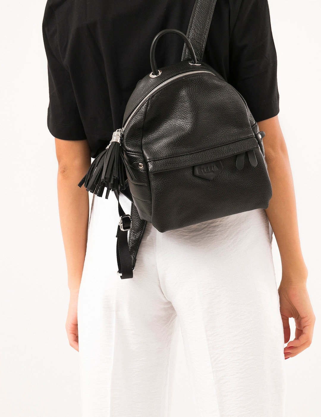 Small Black Leather Backpack, Leather School Bag, Women Rucksack, Mini ...