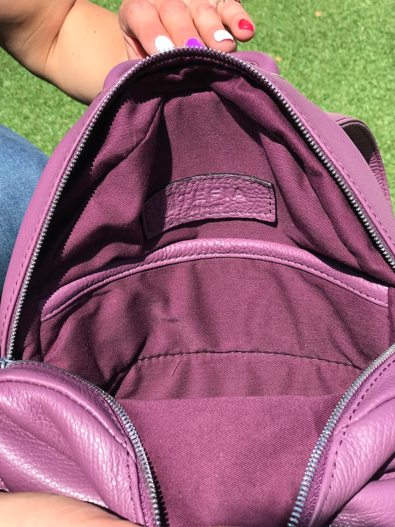 Purple Leather Backpack Soft Leather Rucksack Small Travel | Etsy