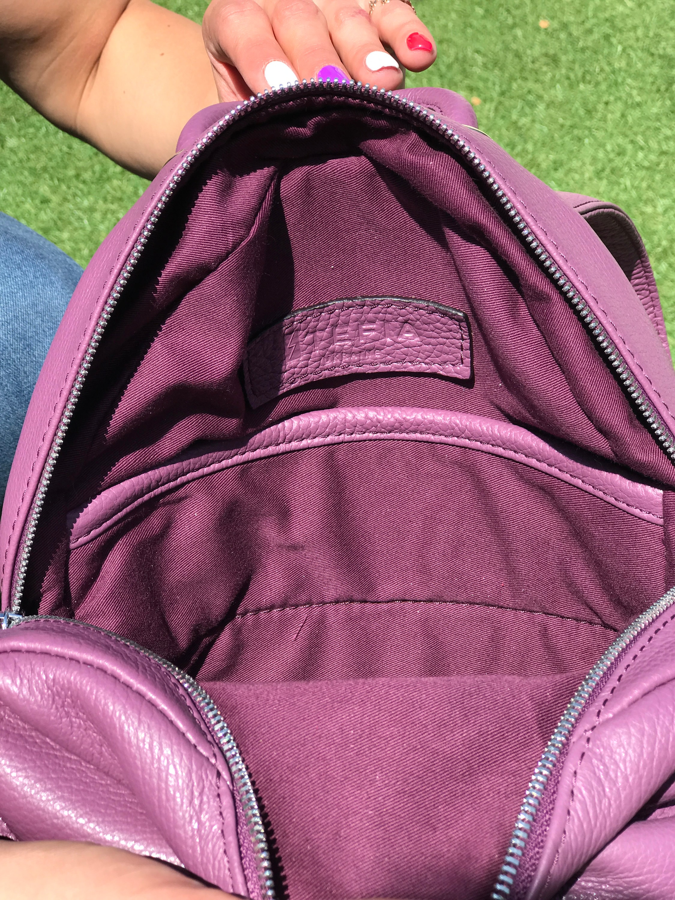 Purple Leather Backpack, Soft Leather Rucksack, Small Travel Bag ...