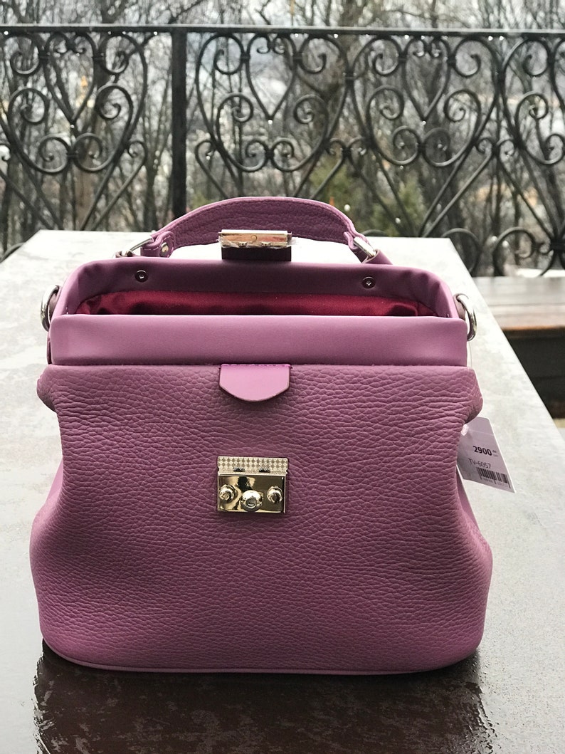 REAL LEATHER BAG -trendy Handbag -purple Leather Briefcase Bag -cross ...