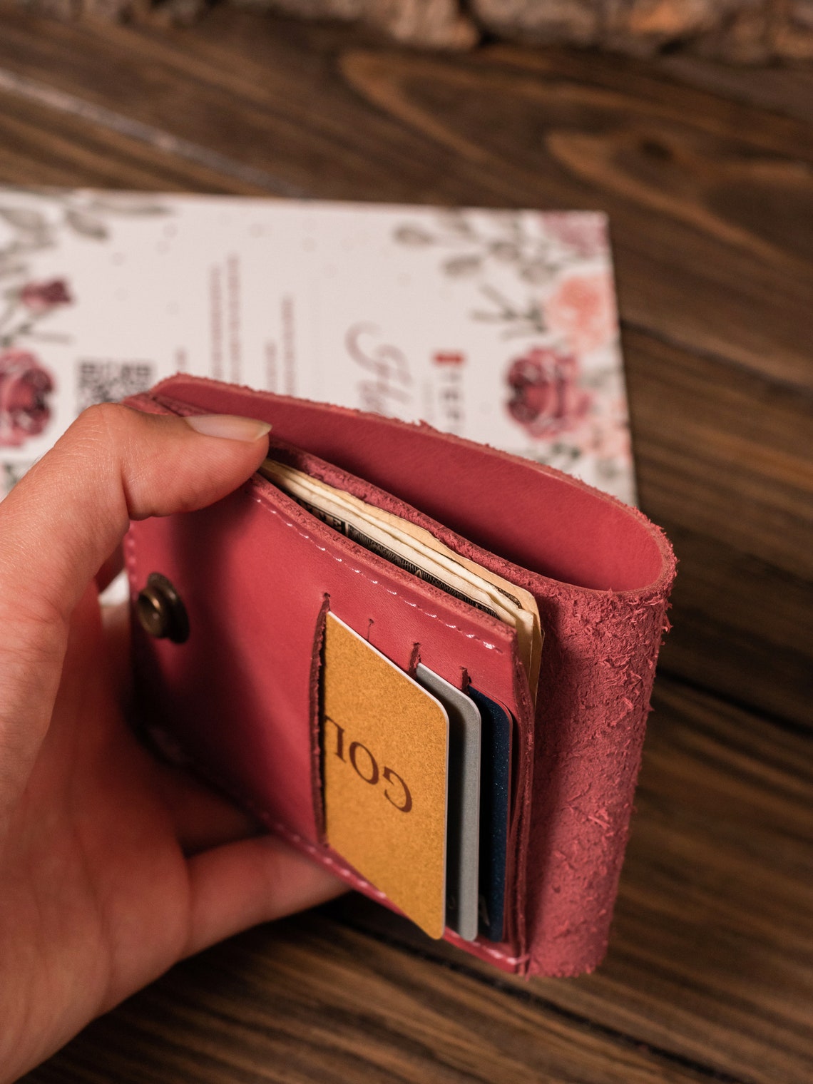 Pink Leather Small Wallet for Women Personalized Wallet | Etsy