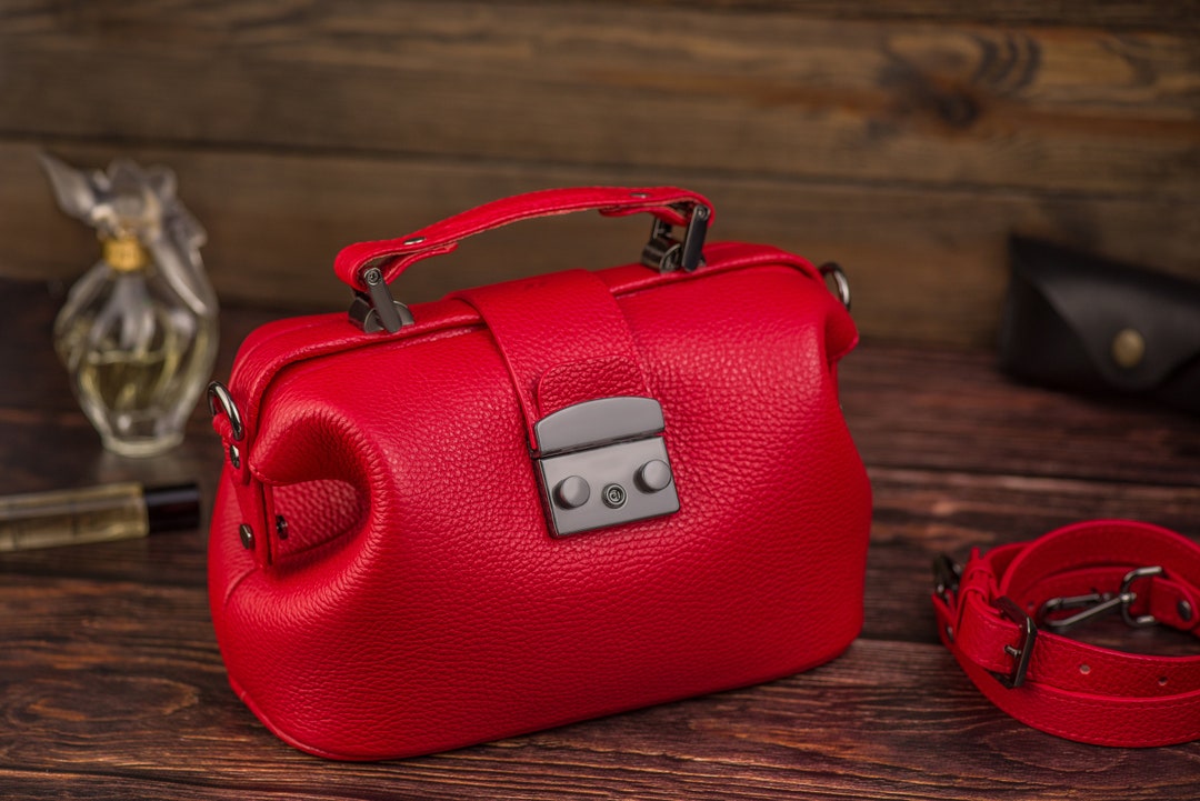 Red Leather Purse Bag, Women's Doctor Style Bag, Large Crossbody Bag ...