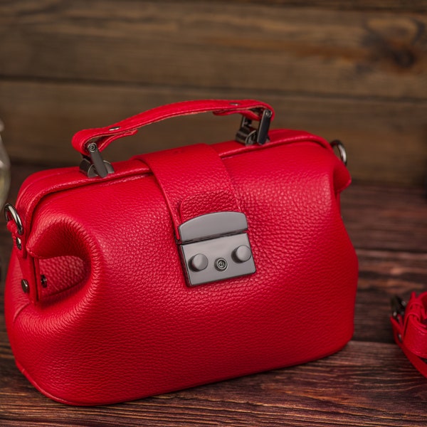 Red Leather Bag - Etsy