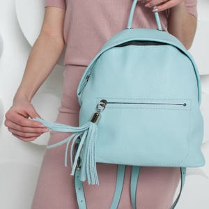 School Leather Backpack, Light Blue Laptop Bag, Women Boho Handbag ...