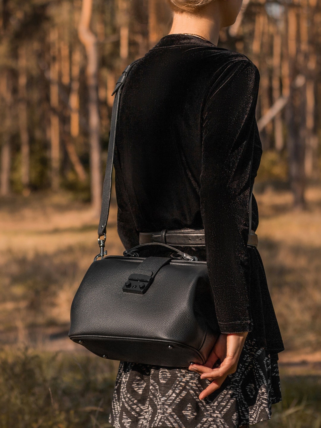 Large Leather Doctor Bag - Modern Lady Bag - Soft Black Leather Doctor ...