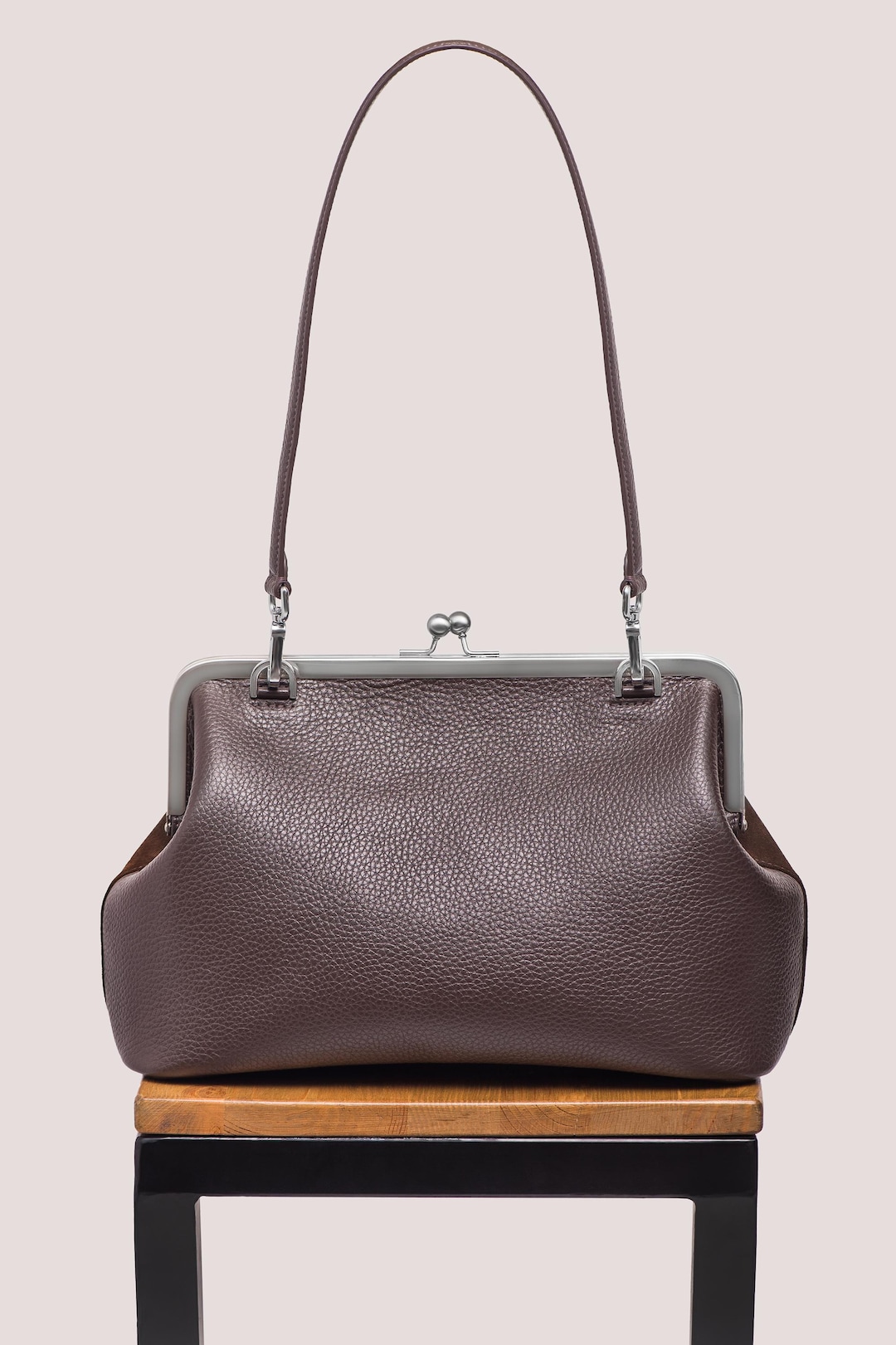 Vintage Leather Clasp Shoulder Bag, Real Leather Frame Purse ...