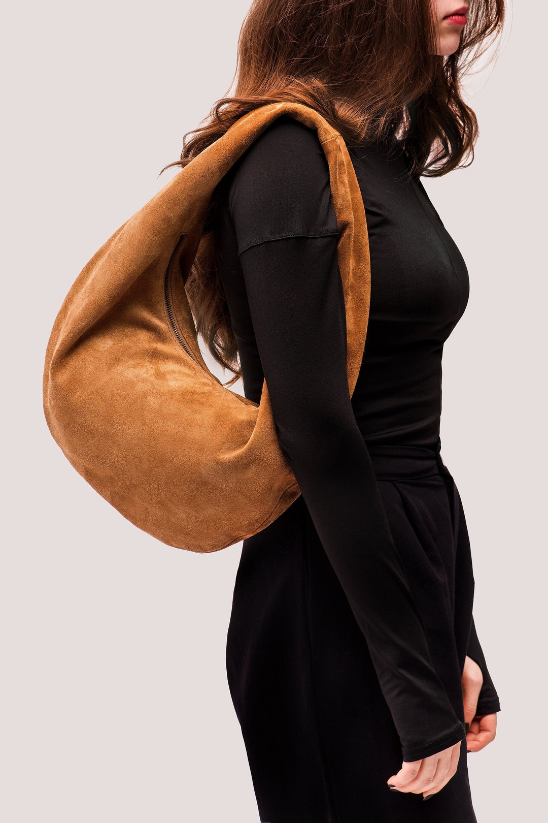 Suede Hobo Bag - Leather Hobo Bag - Brown Suede Purse - Ladies Shoulder ...