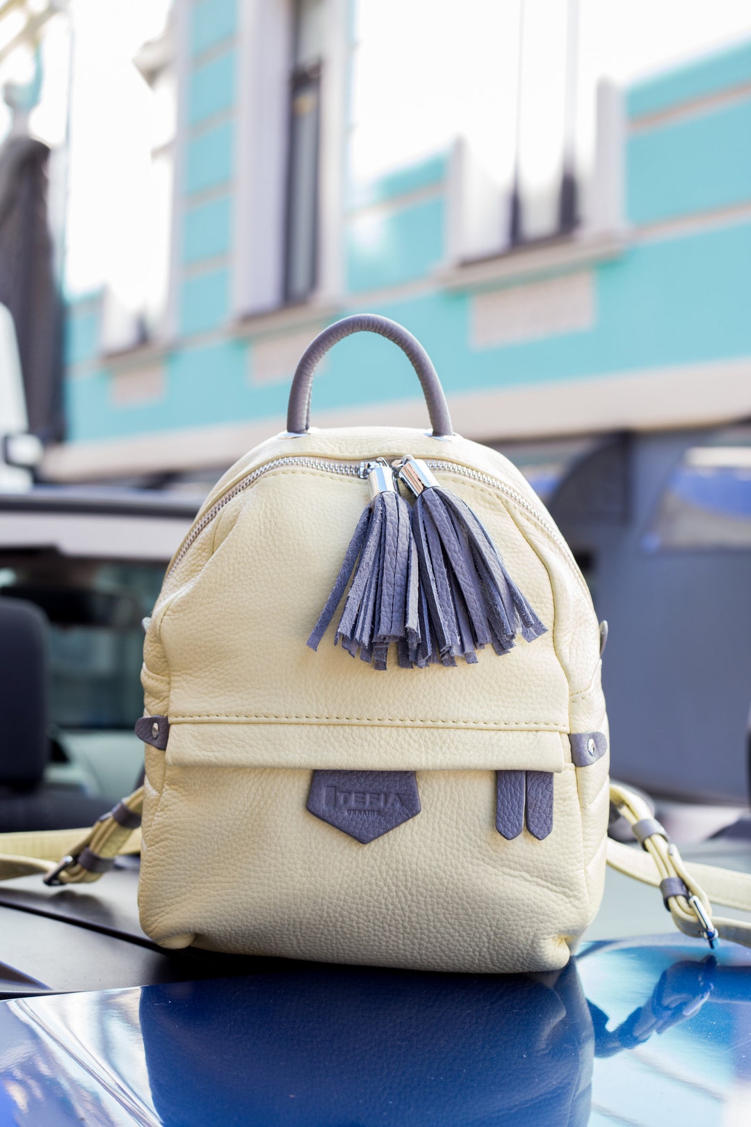 Lemon Leather Backpack, Yellow Leather Backpack, Leather Back Pack ...