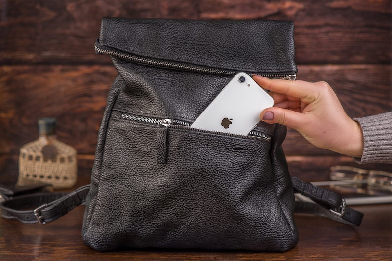 Black Leather Backpack: Large Italian Leather Laptop Bag - Etsy
