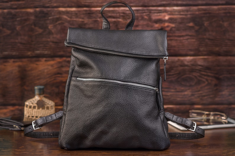 Black Leather Backpack: Large Italian Leather Laptop Bag - Etsy