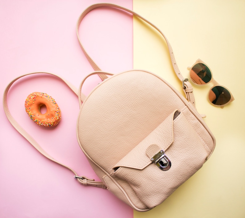 Women City Backpack Light Pink Mini Backpack Genuine Leather | Etsy