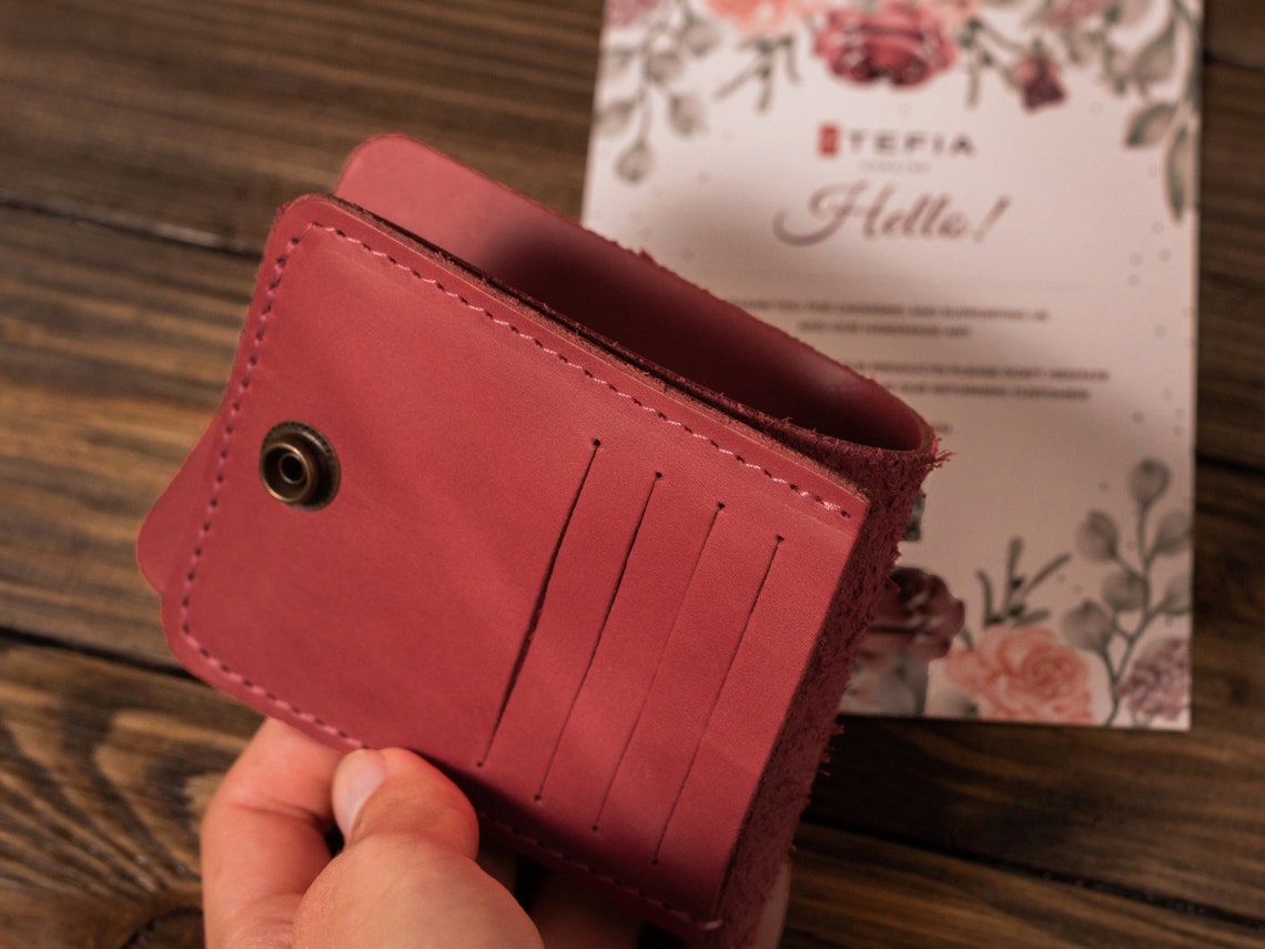 Pink Leather Small Wallet for Women Personalized Wallet | Etsy