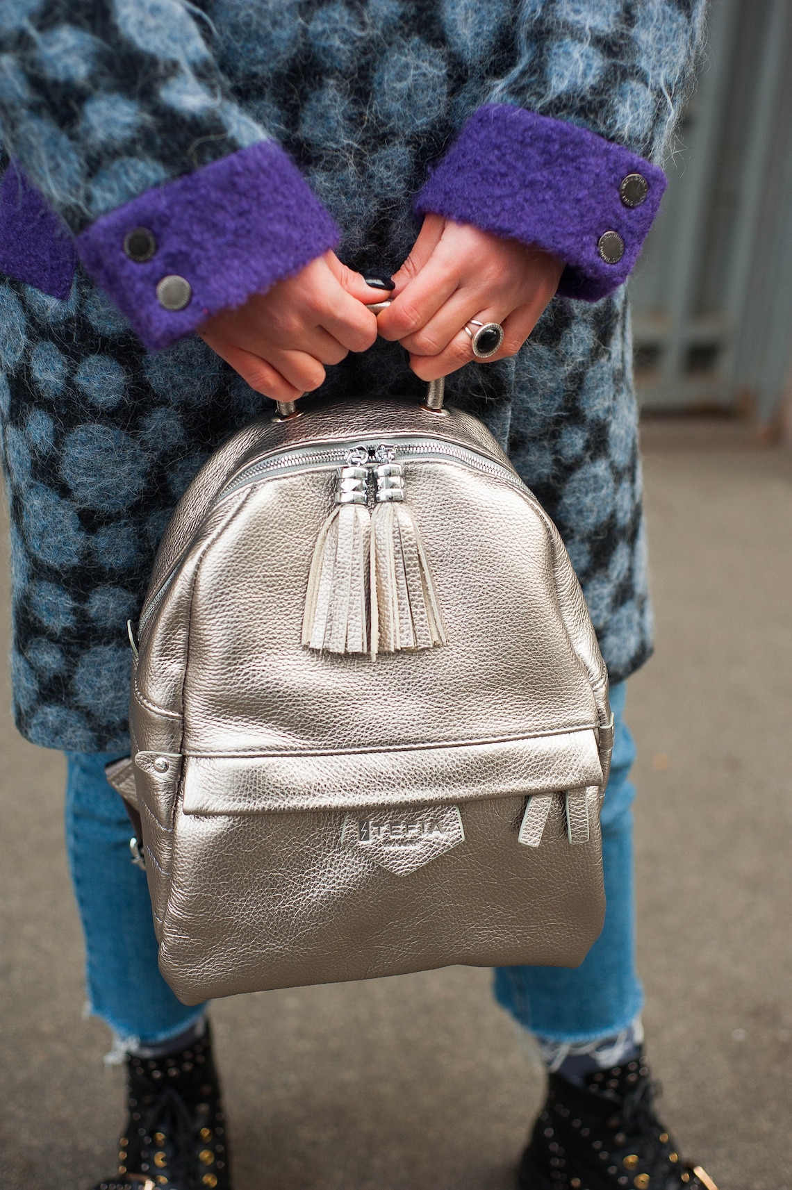 Golden Leather Backpack Women's Rucksack for School Urban | Etsy