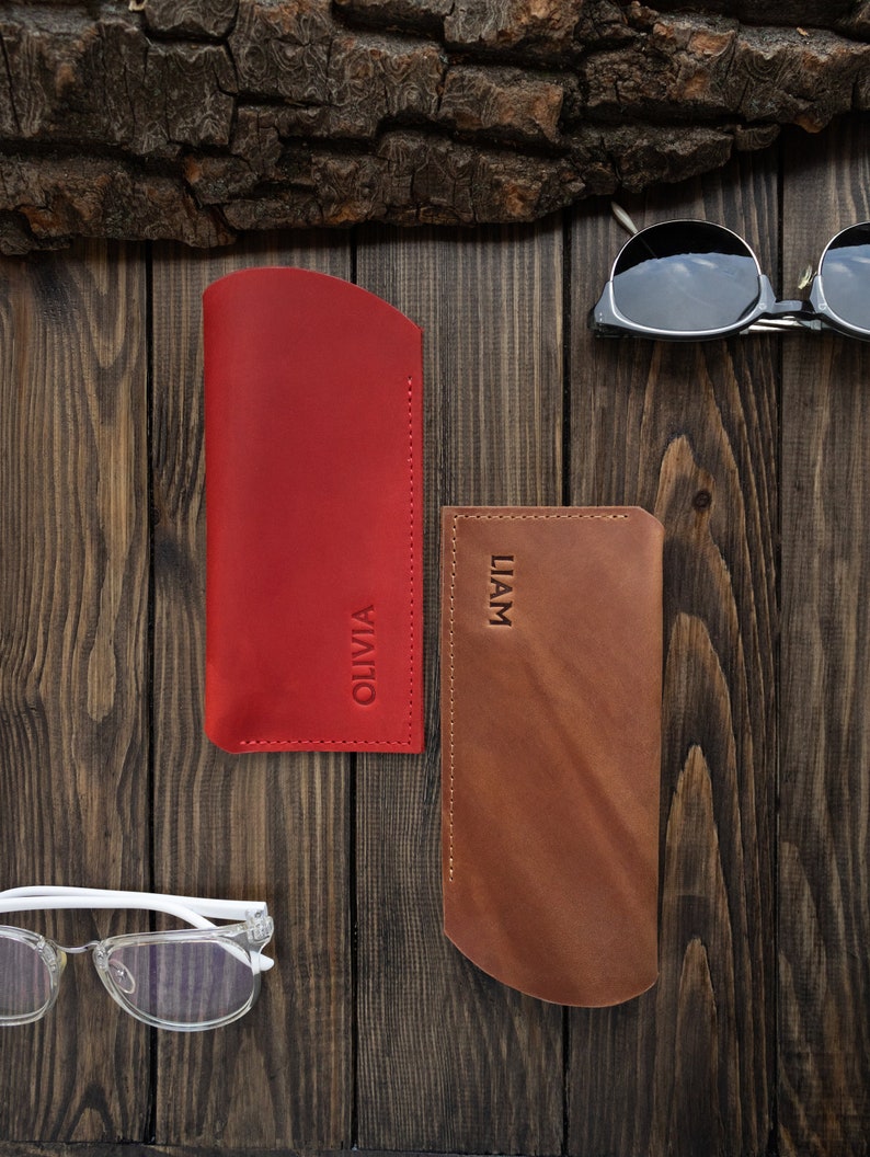 Personalized Leather Case for Eyeglasses, Slim Holder for Reading ...