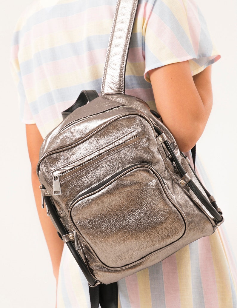 Golden Leather Backpack Tefia Mortise School Rucksack for - Etsy