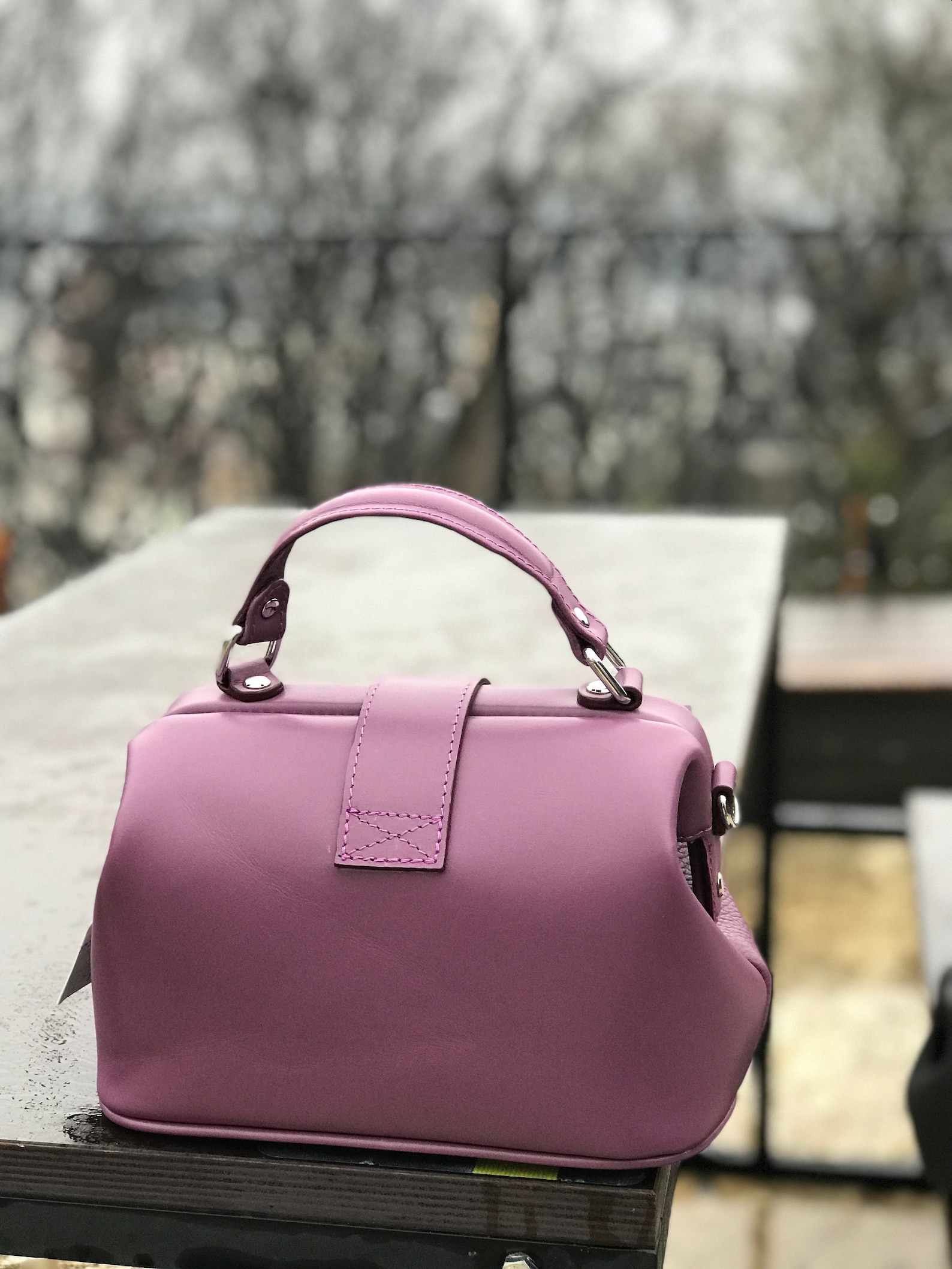 REAL LEATHER BAG -trendy Handbag -purple Leather Briefcase Bag -cross ...