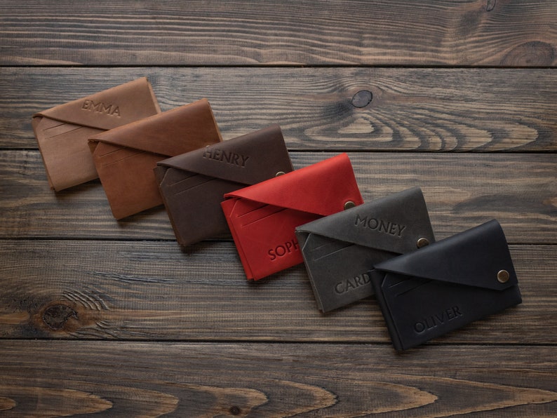 Small Leather Wallet With Initials Brown Minimalist Wallet - Etsy