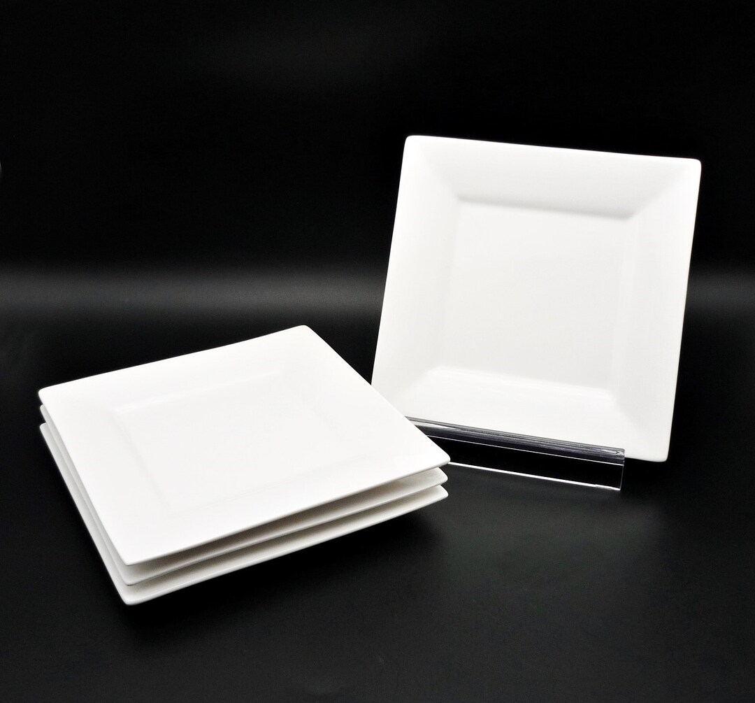 White Square Appetizer Plates Set of 4, Dessert Plates, Hors D'oeuvre ...
