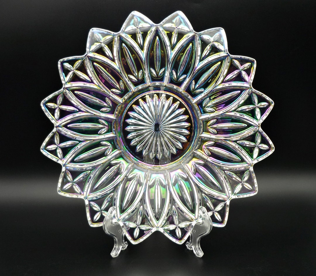 Vintage Federal Glass Iridescent Clear Petal Glass Plate, Serving Plate ...