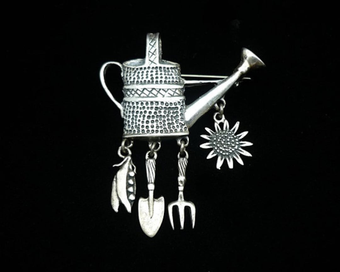 Vintage Sterling Silver Gardening Charm Brooch Pendant, Gardening Charm ...