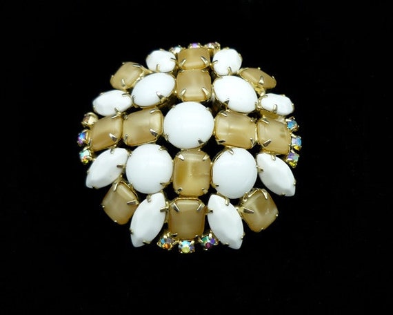 Vintage Large Milk Glass Faux Moonstone Domed Brooch,… - Gem