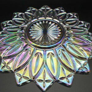 Vintage Federal Glass Iridescent Clear Petal Glass Plate, Serving Plate ...