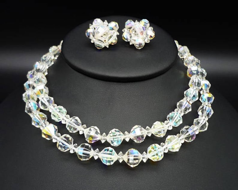 Vintage Faceted Austrian Crystal Double Strand Beaded Necklace - Etsy ...