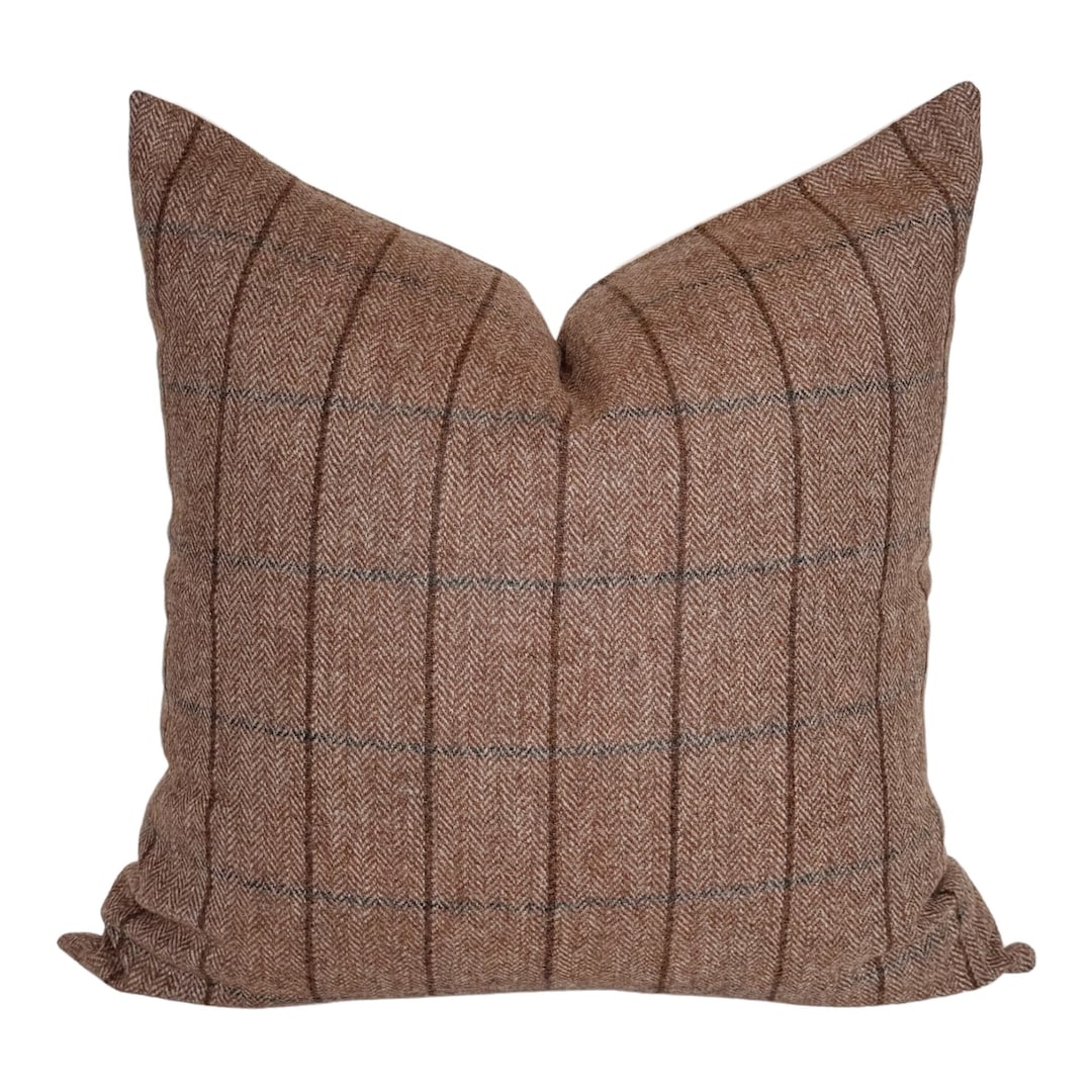 Brown Wool Windowpane Pillow Cover: Blue Checked Throw Pillow PREORDER ...