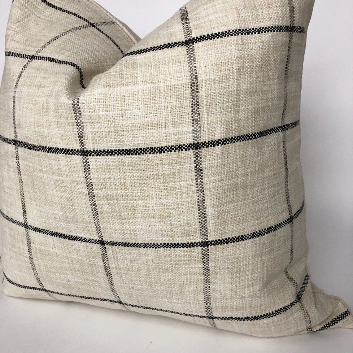 Rustic Woven Windowpane Pillow Cover: Black and Cream Plaid - Etsy