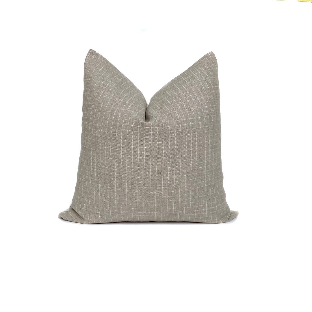 Tan & White Linen Windowpane Pillow Cover: Neutral Farmhouse Decor - Etsy