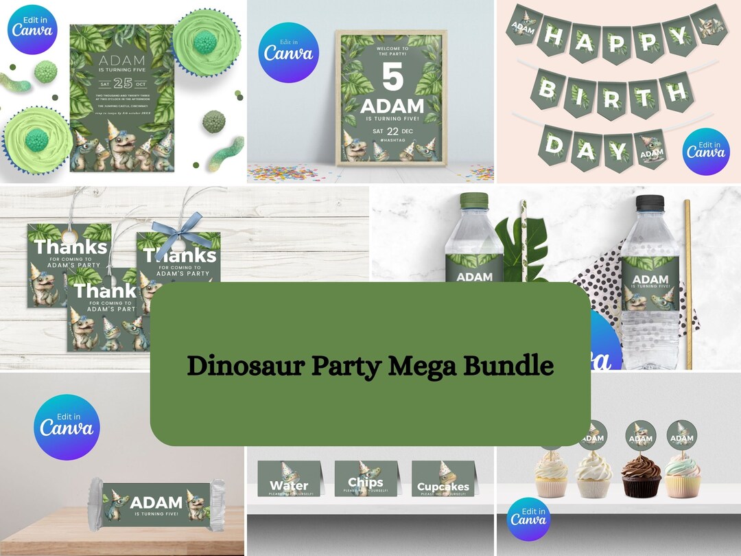 Editable Dinosaur Party Mega Template Bundle for Canva - Etsy