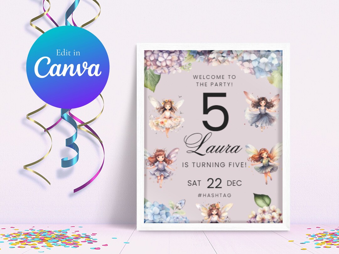24x36 Editable Fairy Party Sign Template for Canva - Etsy