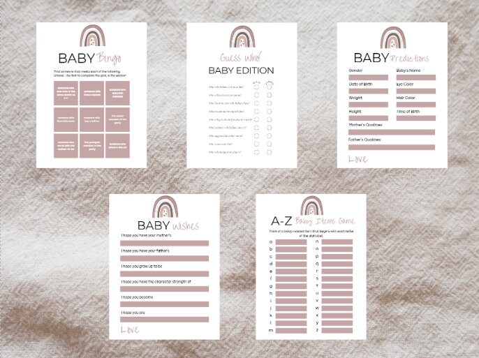 Editable Pink Boho Rainbow Shower Mega Party Pack for Canva - Etsy