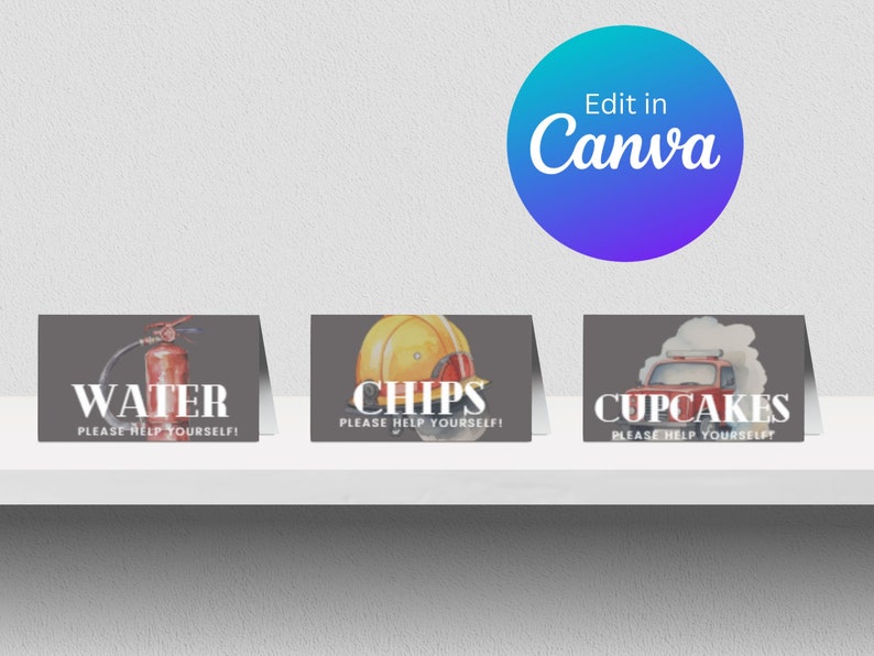 Editable Firefighter Party Food Tent Labels Template for Canva - Etsy