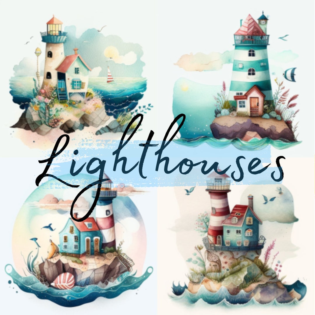 Whimsical Lighthouses, Watercolor, Clipart, 20 High Quality PNG ...